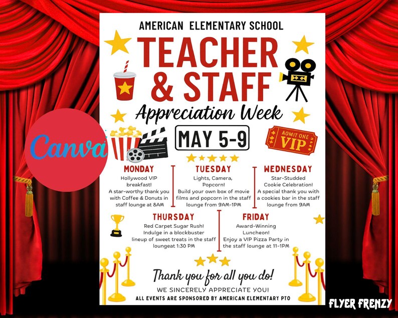 Editable Teacher Appreciation Week Itinerary Poster Teachers & Staff ...