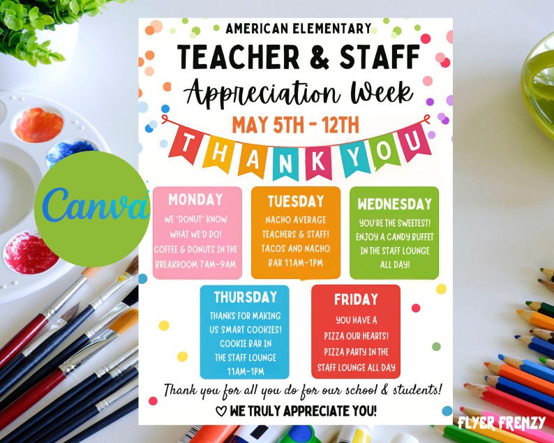 Editable Teacher Appreciation Week Itinerary Flyer (digital Download ...