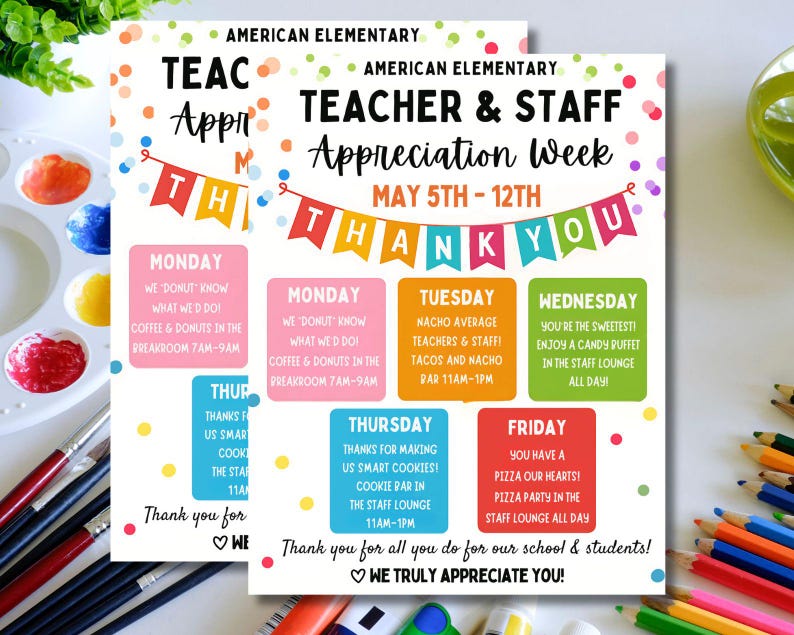 Editable Teacher Appreciation Week Itinerary Flyer (digital Download ...