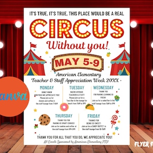 Circus Teacher Appreciation Flyer: Editable Carnival Itinerary (canva ...