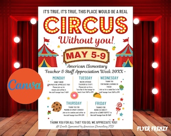 Teacher Appreciation Week Circus Theme Editable Itinerary Poster, Fun ...