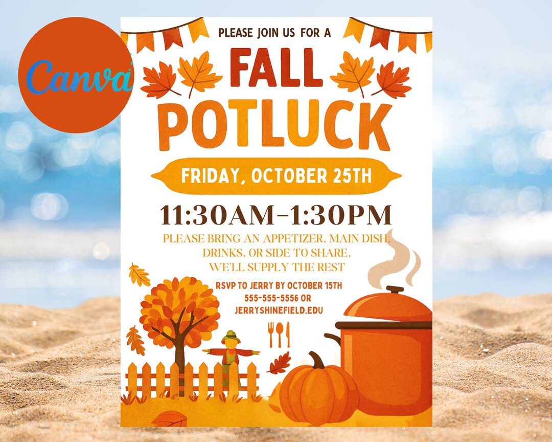 Editable Fall Potluck Flyer Template, Autumn Luncheon Invite Printable ...
