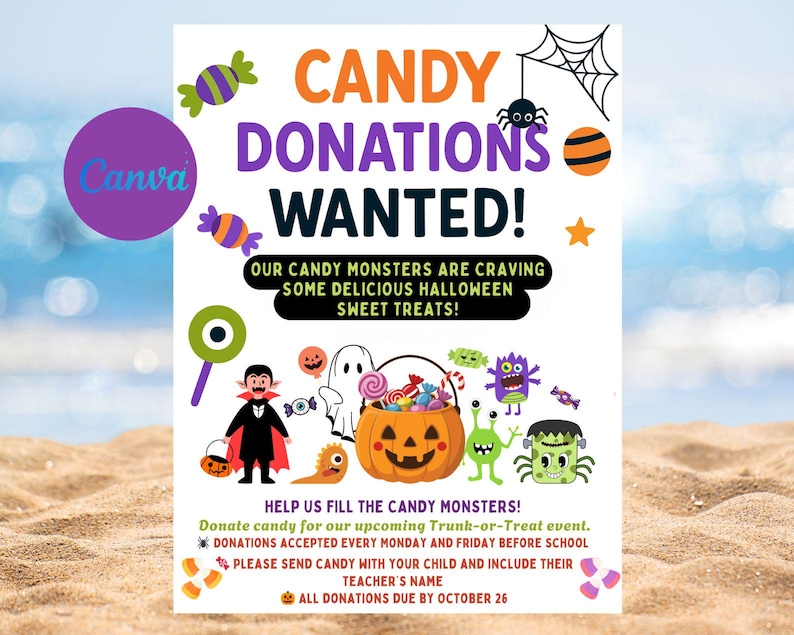 Editable Candy Donation Flyer Template for Trunk or Treat Halloween ...