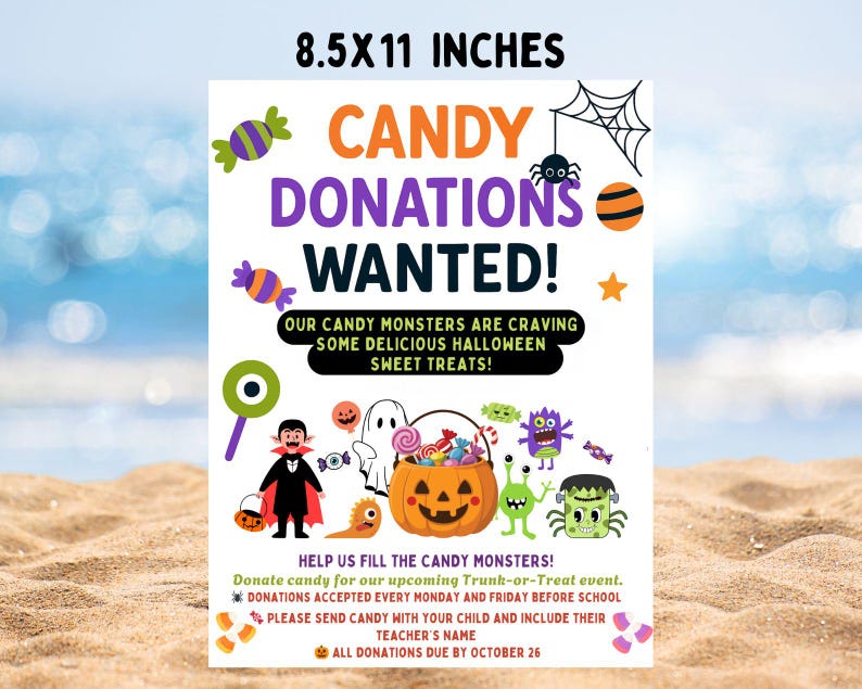 Editable Candy Donation Flyer Template for Trunk or Treat Halloween ...