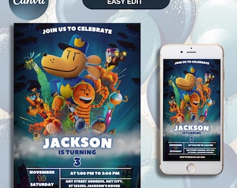 Editable Dog Man Birthday Invitation, Dog Man Invitation, Editable Kids ...