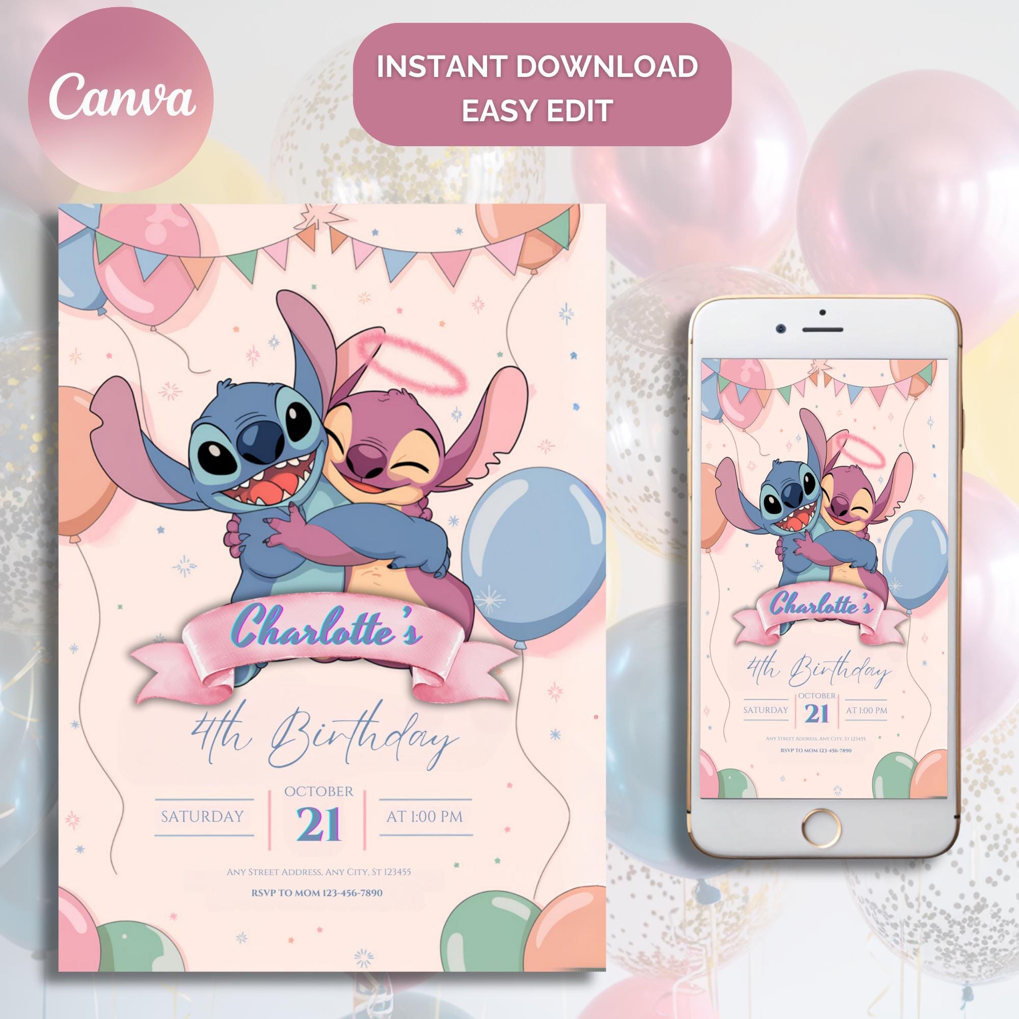 Editable Stitch Birthday Invitation Template: Kids Party Invite ...