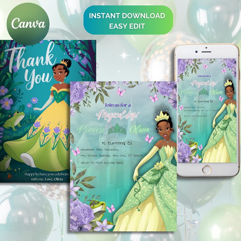 Princess Tiana Birthday Invitation: Editable Party Invite (digital) - Etsy