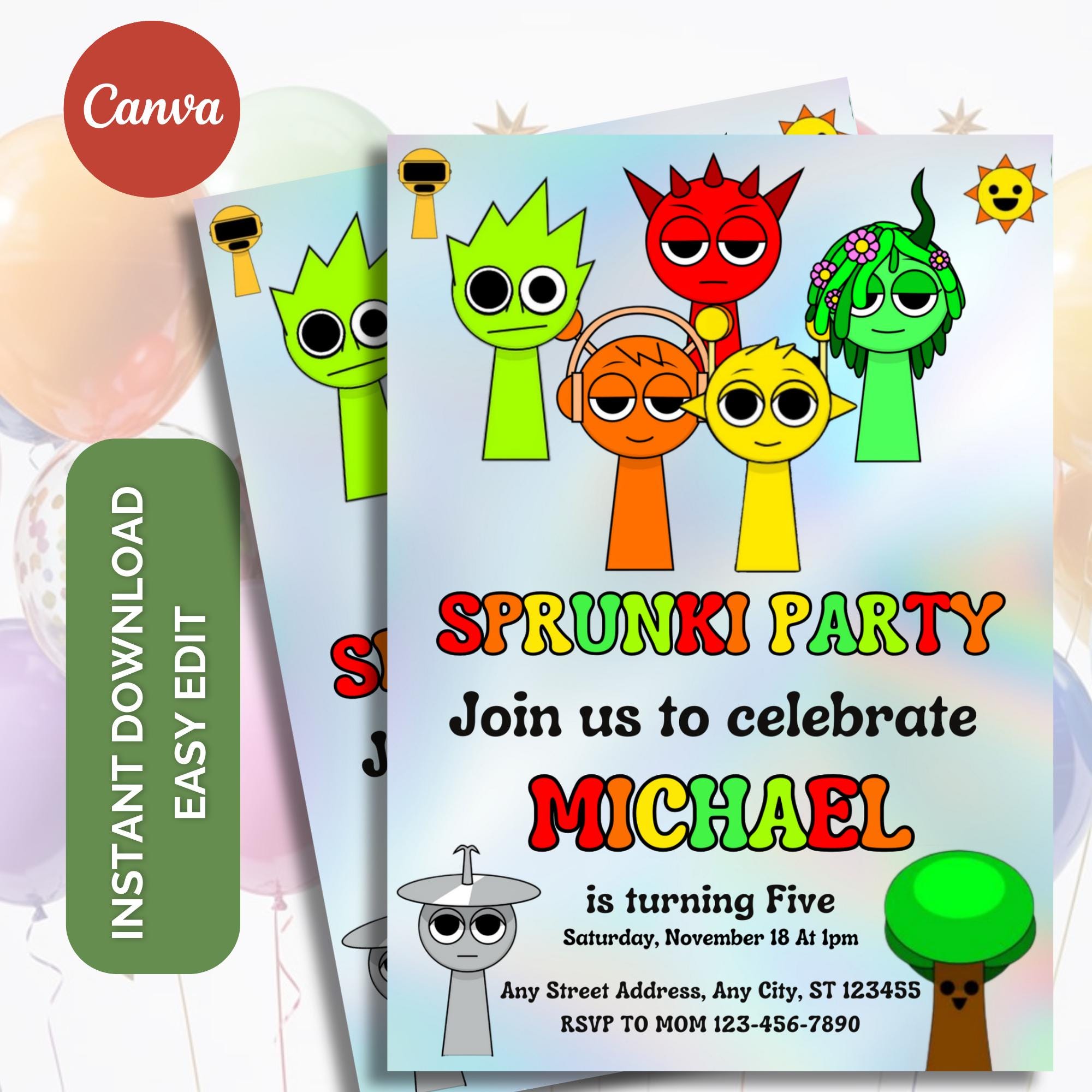 Sprunki Birthday Party Invite, Sprunki Party Invitation Template, Girl ...