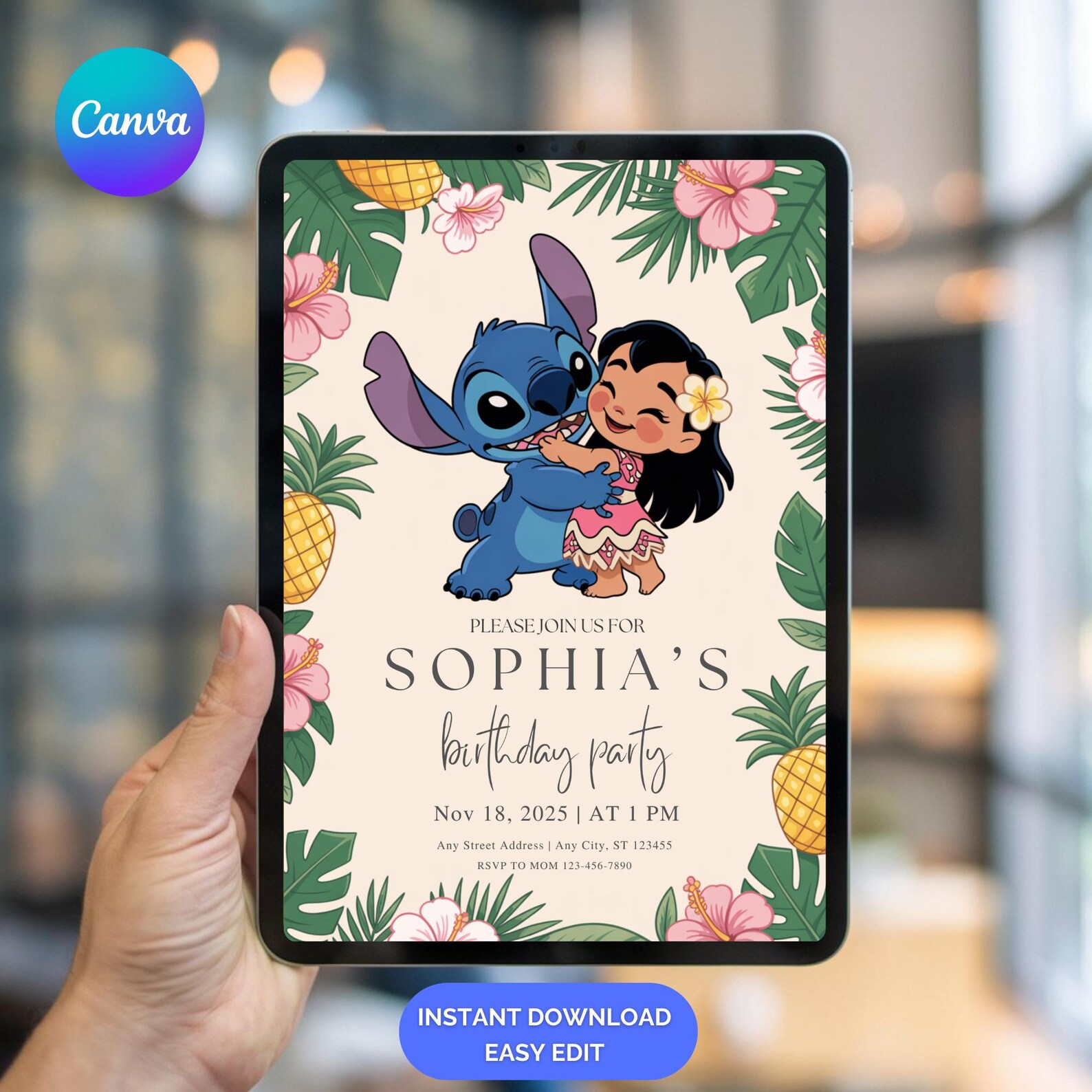 Stitch & Lilo Birthday Invitation: Editable Canva Template (digital ...