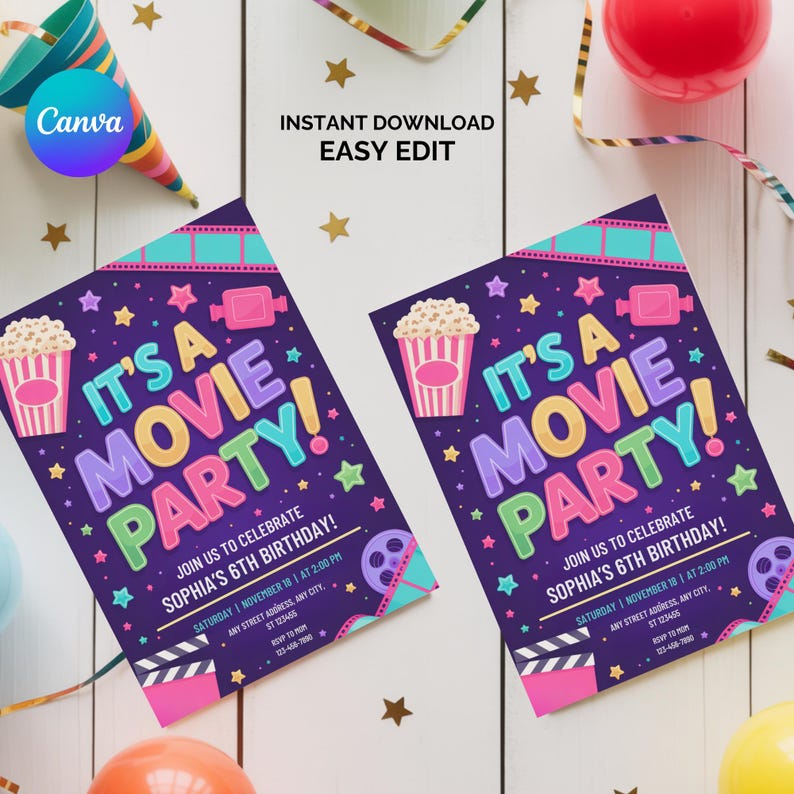 Movie Birthday Party Invitation: Editable Cinema Template (digital) - Etsy