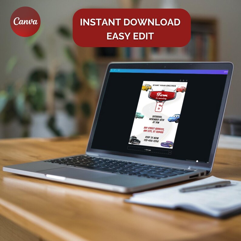 Lightning Mcqueen Cars Birthday Invitation: Editable Canva Template ...