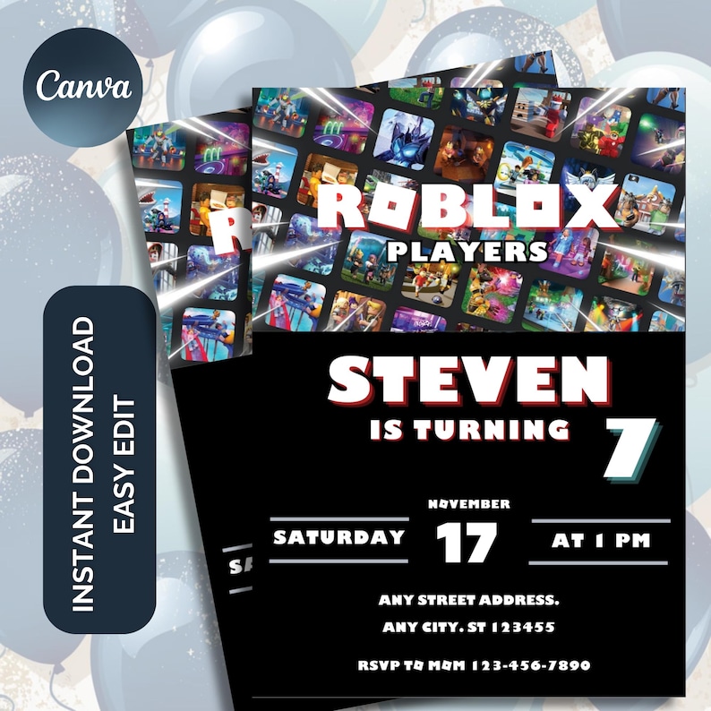 Roblox Birthday Invitation: Gamer Party Evite, Editable Canva Template ...