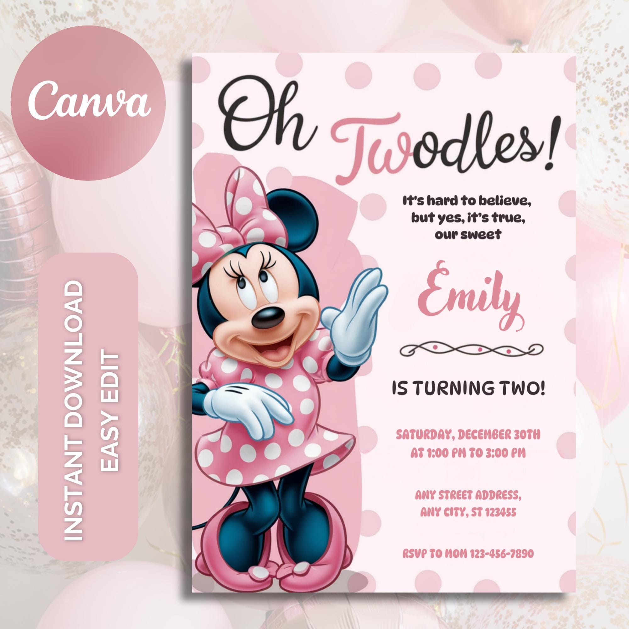 Editable Oh Twodles Birthday Invitation: Minnie Mouse Theme (digital ...