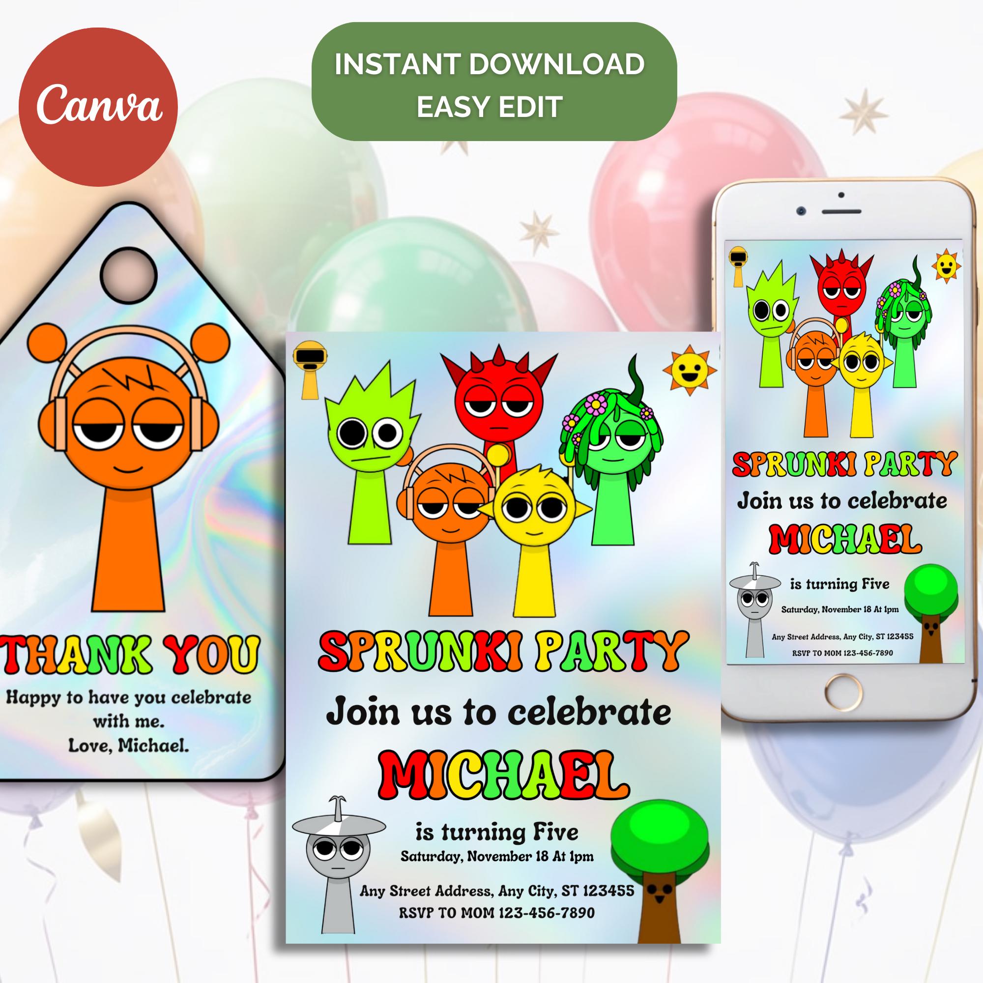 Sprunki Birthday Party Invite, Sprunki Party Invitation Template, Girl ...