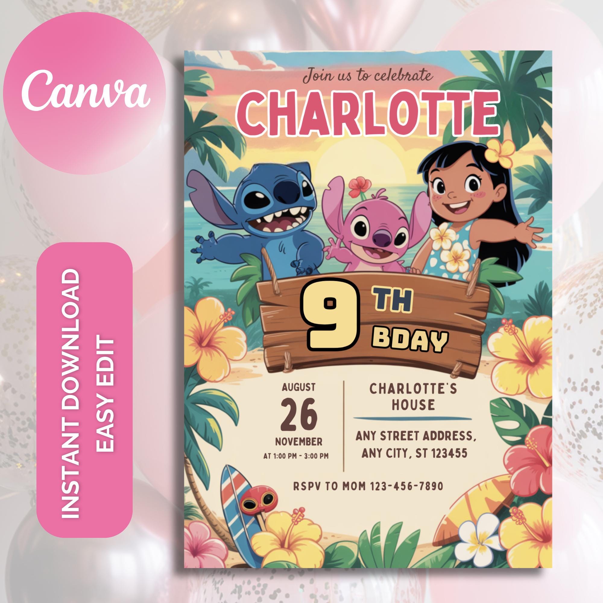 Custom Printable Editable Stitch Invitation, Lilo and Stitch Birthday ...