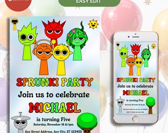 Sprunki Birthday Invitation Template: Editable Kids Party Invite ...