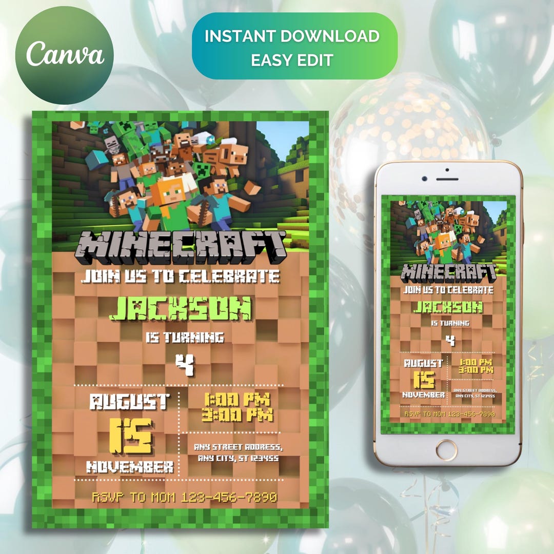 Editable Minecraft Birthday Invitation, Instant Download Templates ...