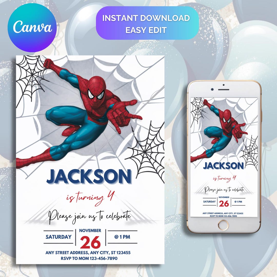 Spider Man Invitation, Spider-man Boys Birthday Party Digital ...
