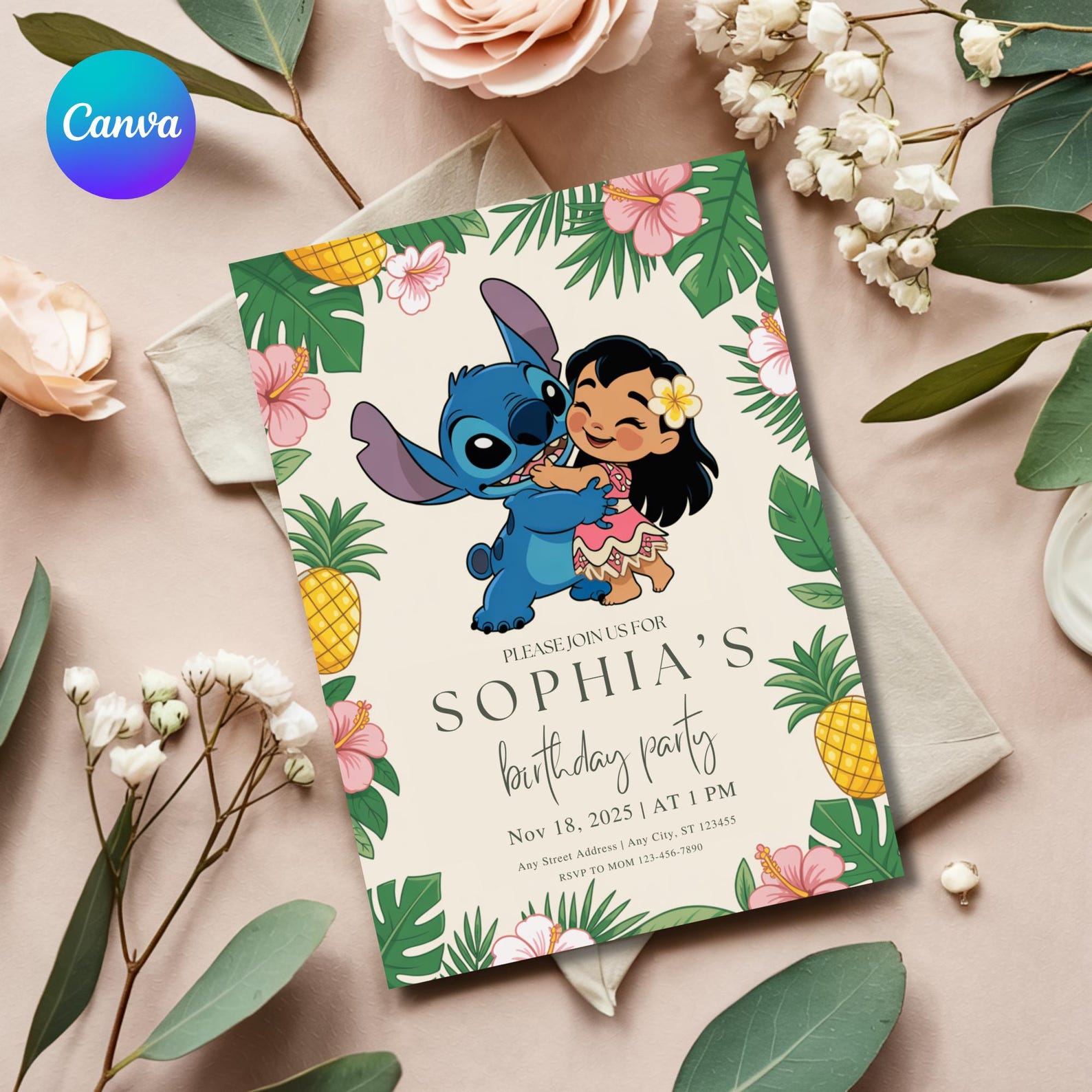 Stitch & Lilo Birthday Invitation: Editable Canva Template (digital ...