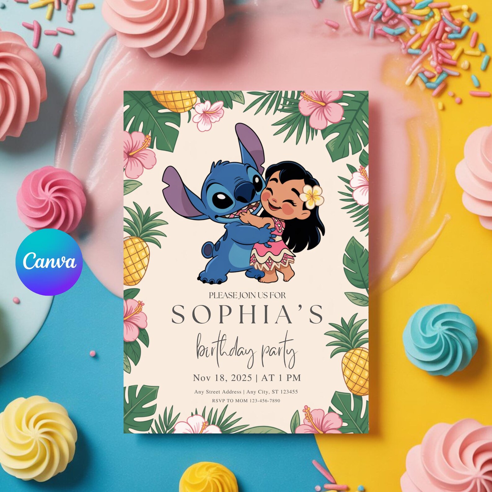 Stitch & Lilo Birthday Invitation: Editable Canva Template (digital ...