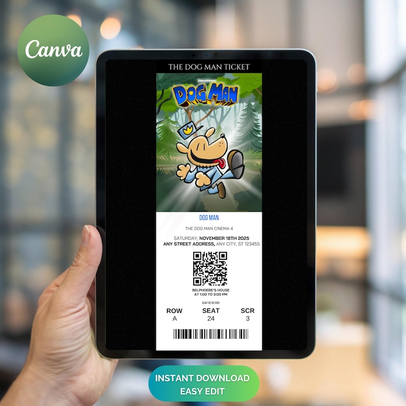 Editable Dog Man Movie Ticket Birthday Invitation Template - Etsy