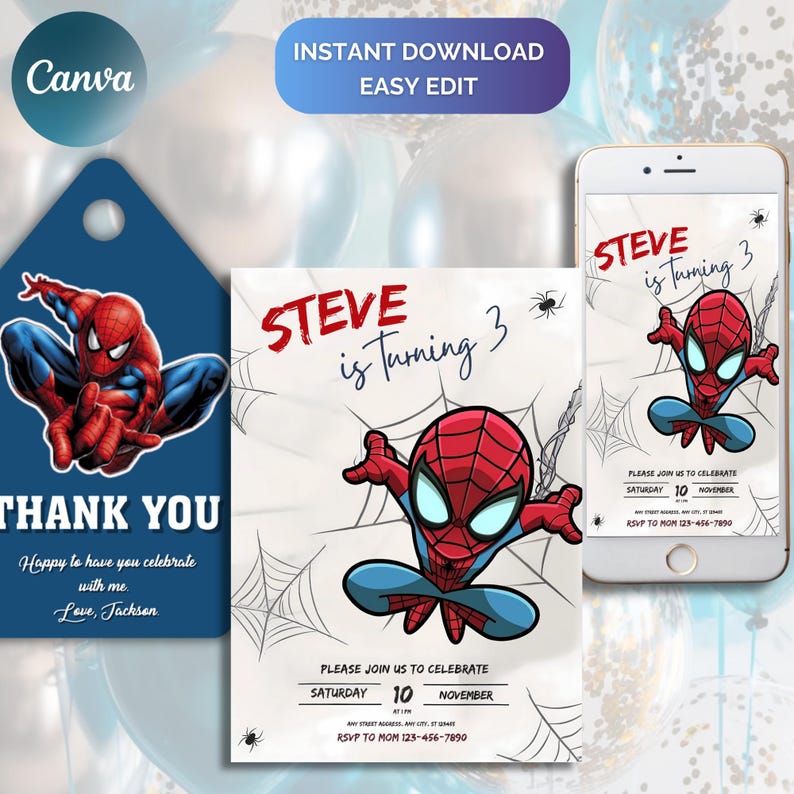 Spider-man Birthday Invitation: Editable Party Template (digital ...