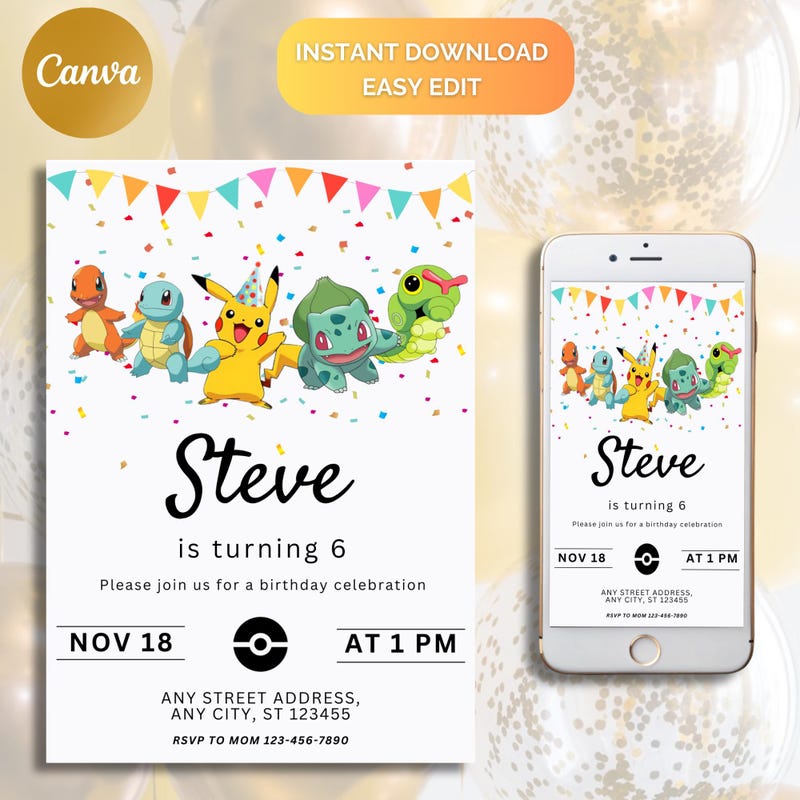 Pokemons Invitations - Etsy