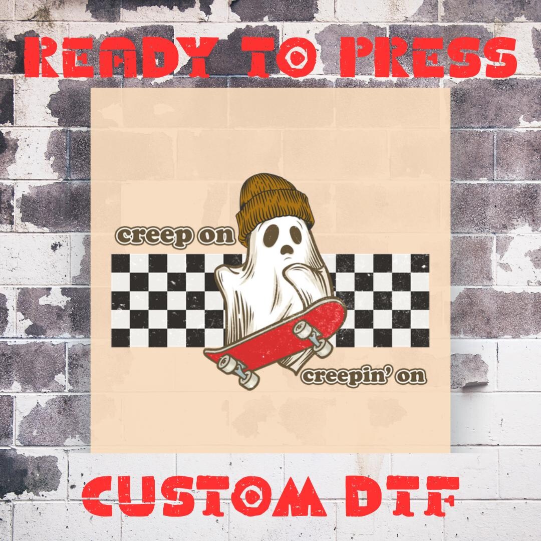 Skater Ghost Halloween DTF Transfer | Cool Ghost Heat Transfer | Creep on Creepin on Iron on ...