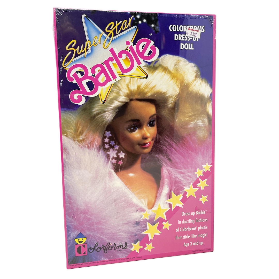 Vintage SUPERSTAR BARBIE COLORFORMS. 1989 Dress-up Doll Set Cling ...