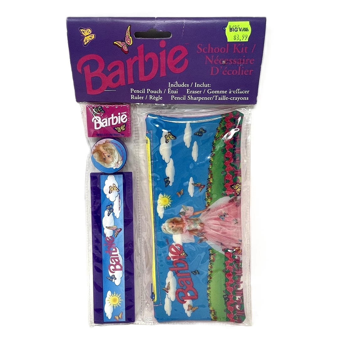 1995 Vintage BARBIE Doll School Study Kit Pencil Case BUTTERFLY ...