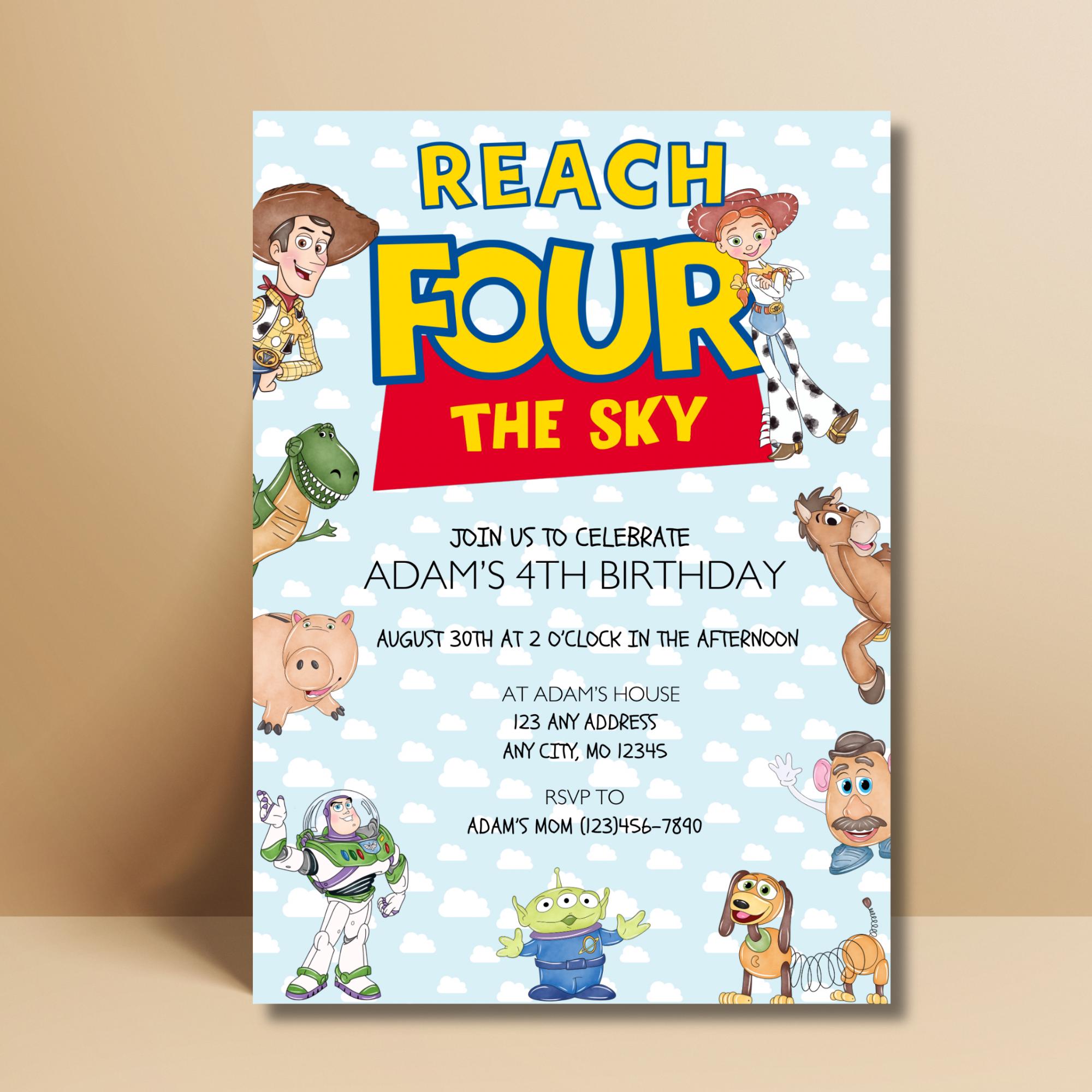Toy Story 4th Birthday Invitation: Reach Four the Sky (digital Invite ...