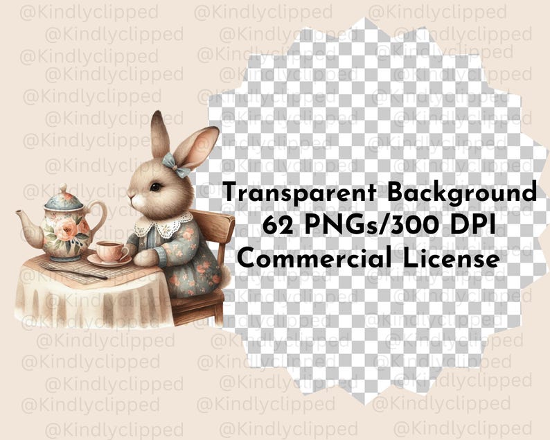 Vintage Easter Bunny Watercolor Clipart: Retro PNG Graphics (digital ...