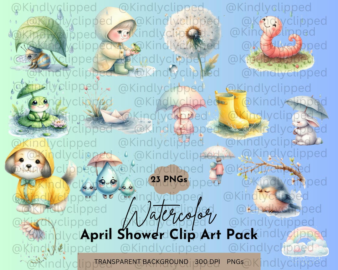 April Showers Clip Art – Cute Rain Boots, Umbrellas, Raindrops & Spring ...