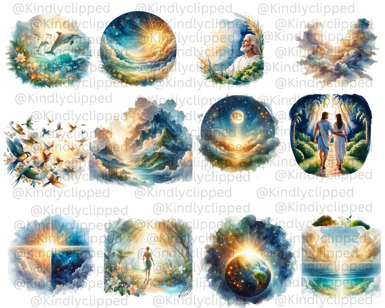 Watercolor Creation Story Clip Art: Seven Days of Genesis (digital ...