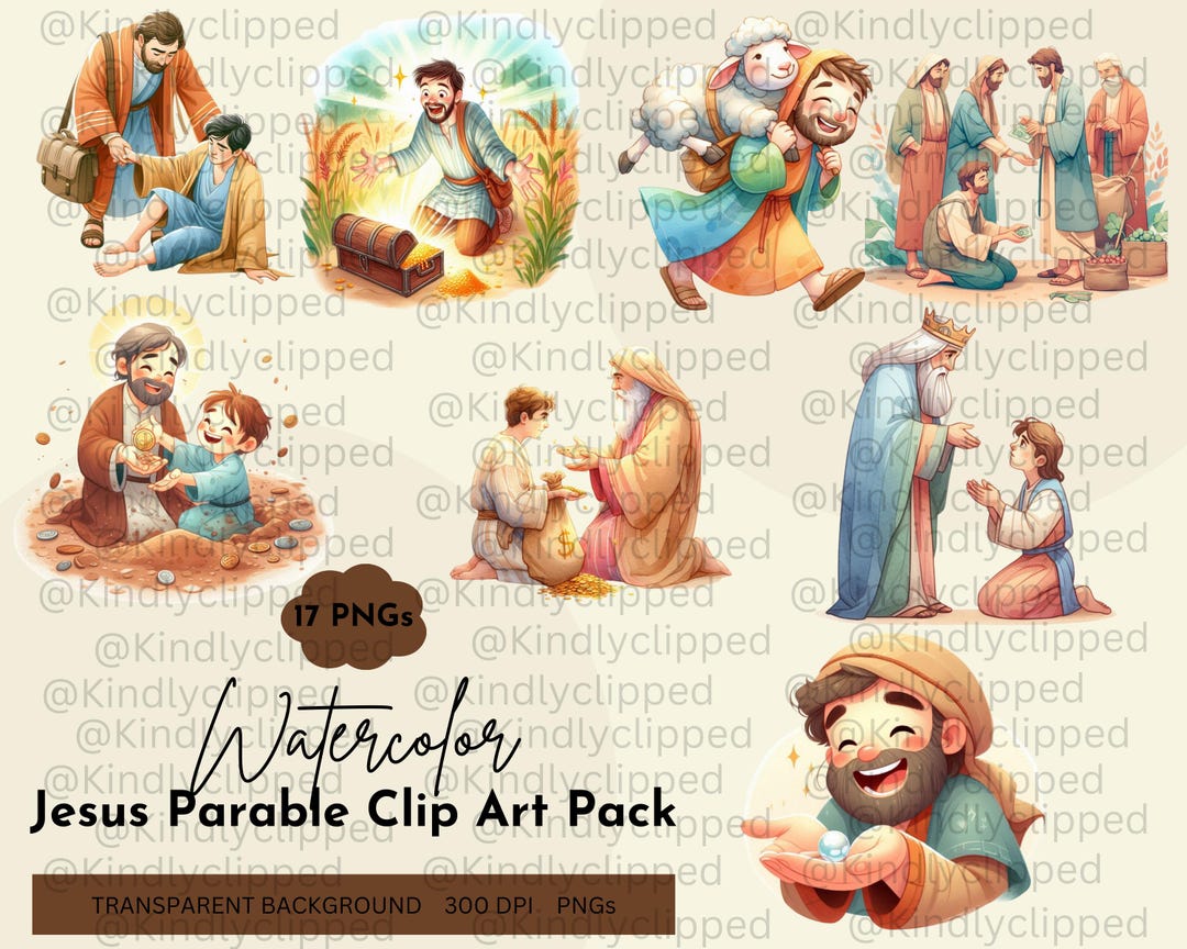 Watercolor Jesus Parables Clip Art Pack Christian Bible Stories ...
