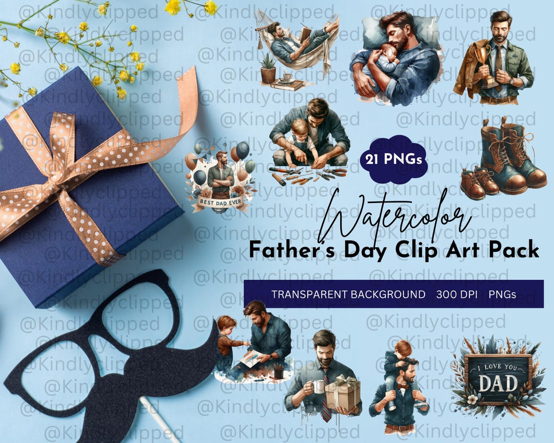 Watercolor Father's Day Clip Art: Dad & Kids, BBQ, Fishing (digital ...