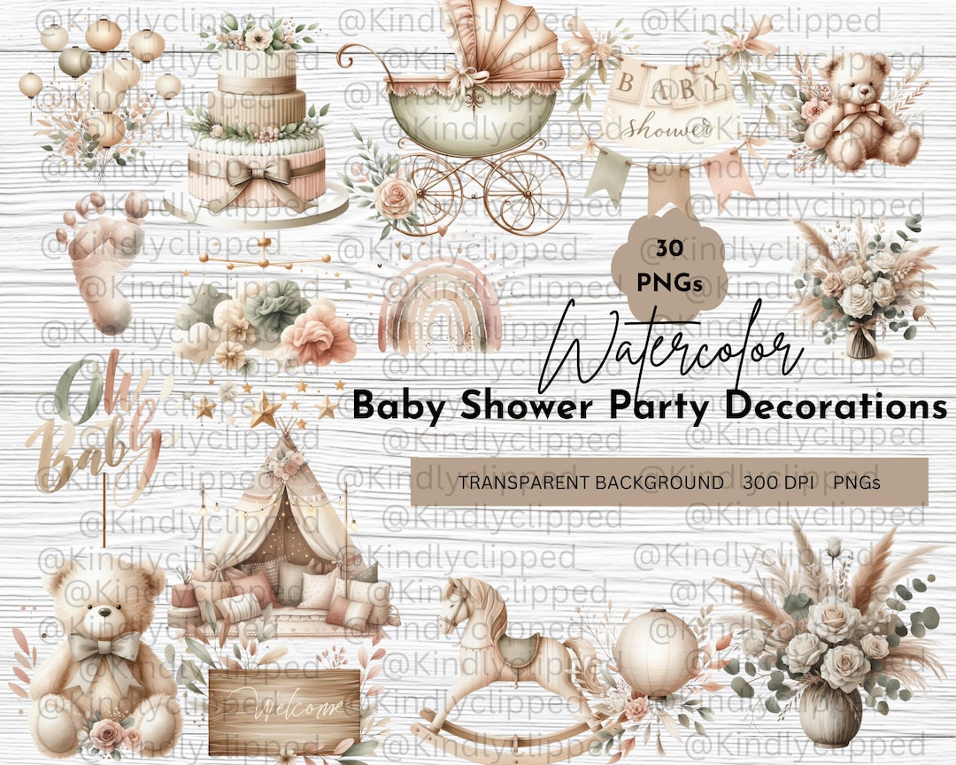 Boho Baby Shower Clip Art: Watercolor Party Decor (PNG Digital Download ...