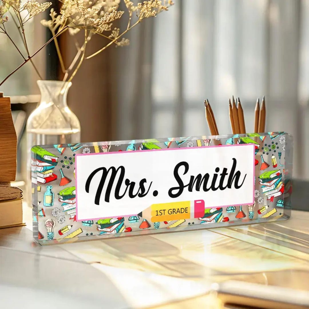 Custom Acrylic Office Desk Name Plate | Custom New Teacher Name Plate ...