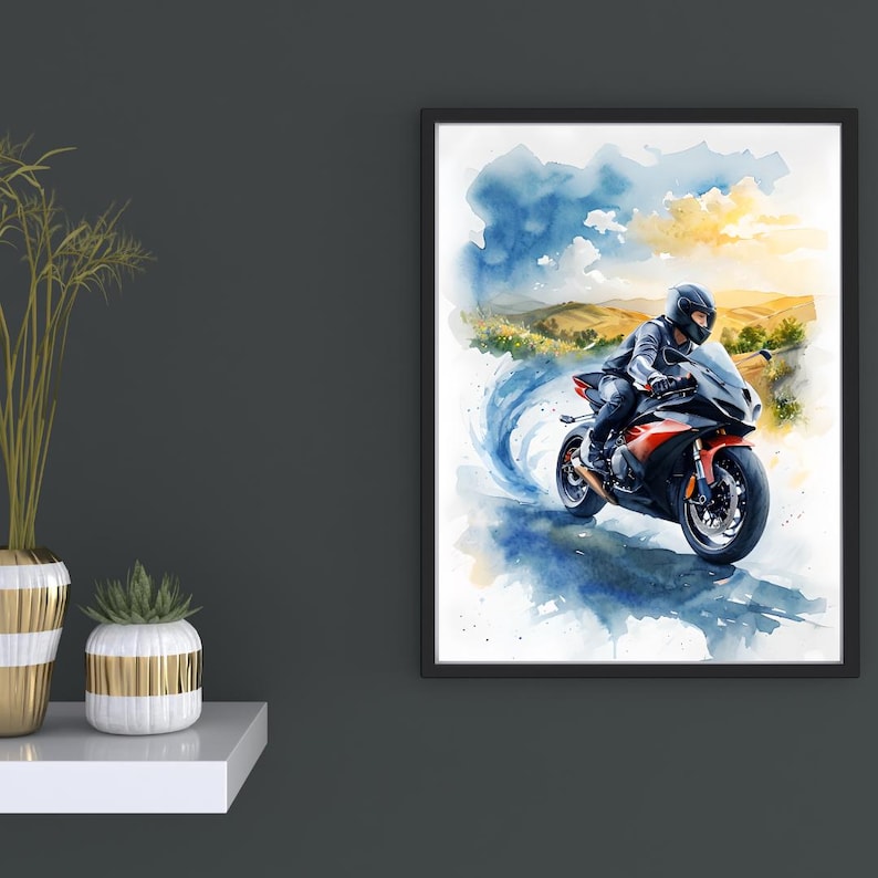 Motorcycle Rider Watercolor Print | Sport Bike Wall Art | Digital ...