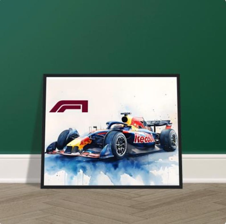 Formula One Racing Car Watercolour Digital Print – High-speed F1 Wall ...
