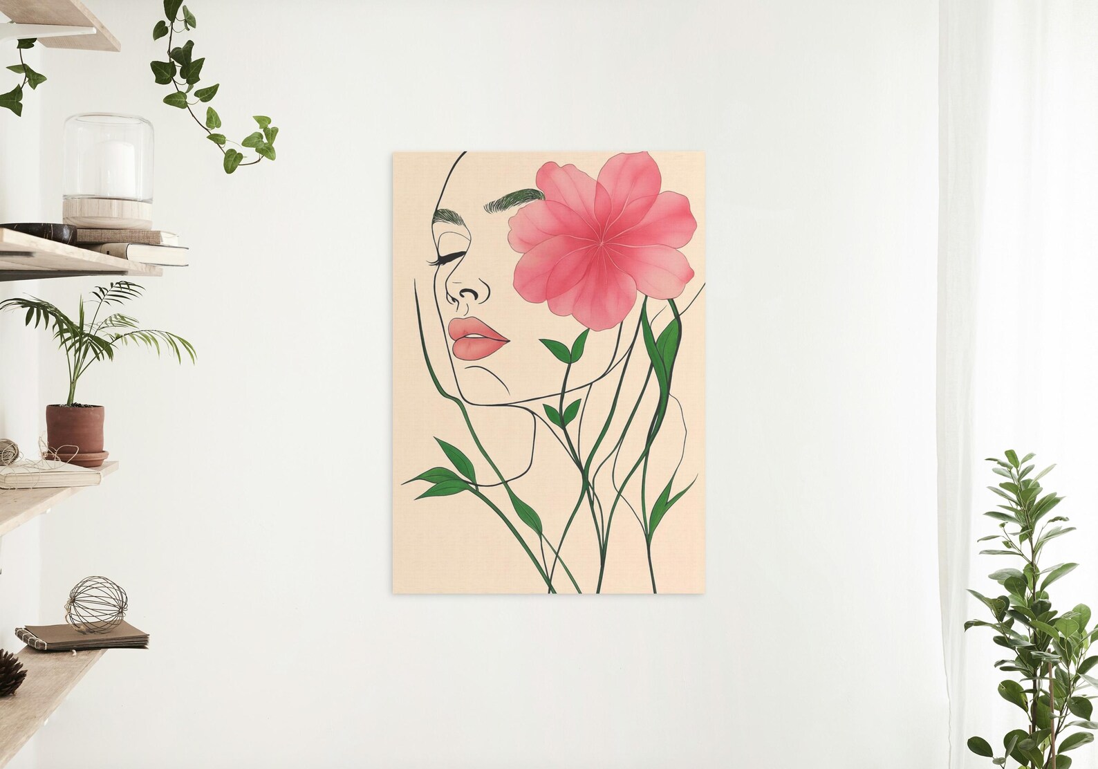 Minimalist Lady With Pink Flower - Digital PDF Download - Etsy