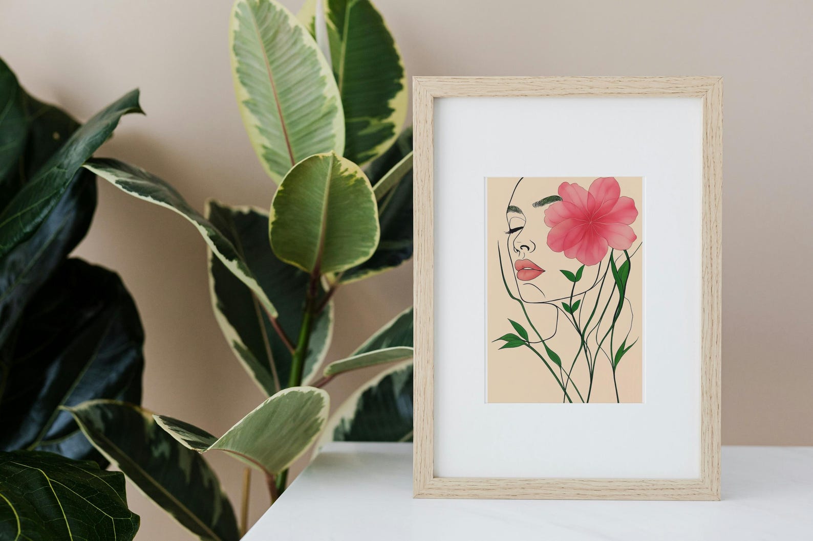 Minimalist Lady With Pink Flower - Digital PDF Download - Etsy