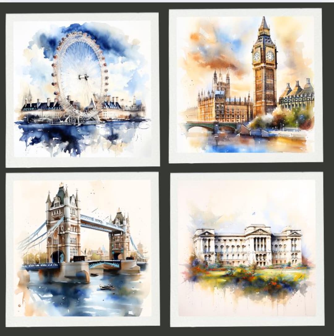 London Landmarks Watercolor Art Print Set: Travel Gallery Wall (digital ...