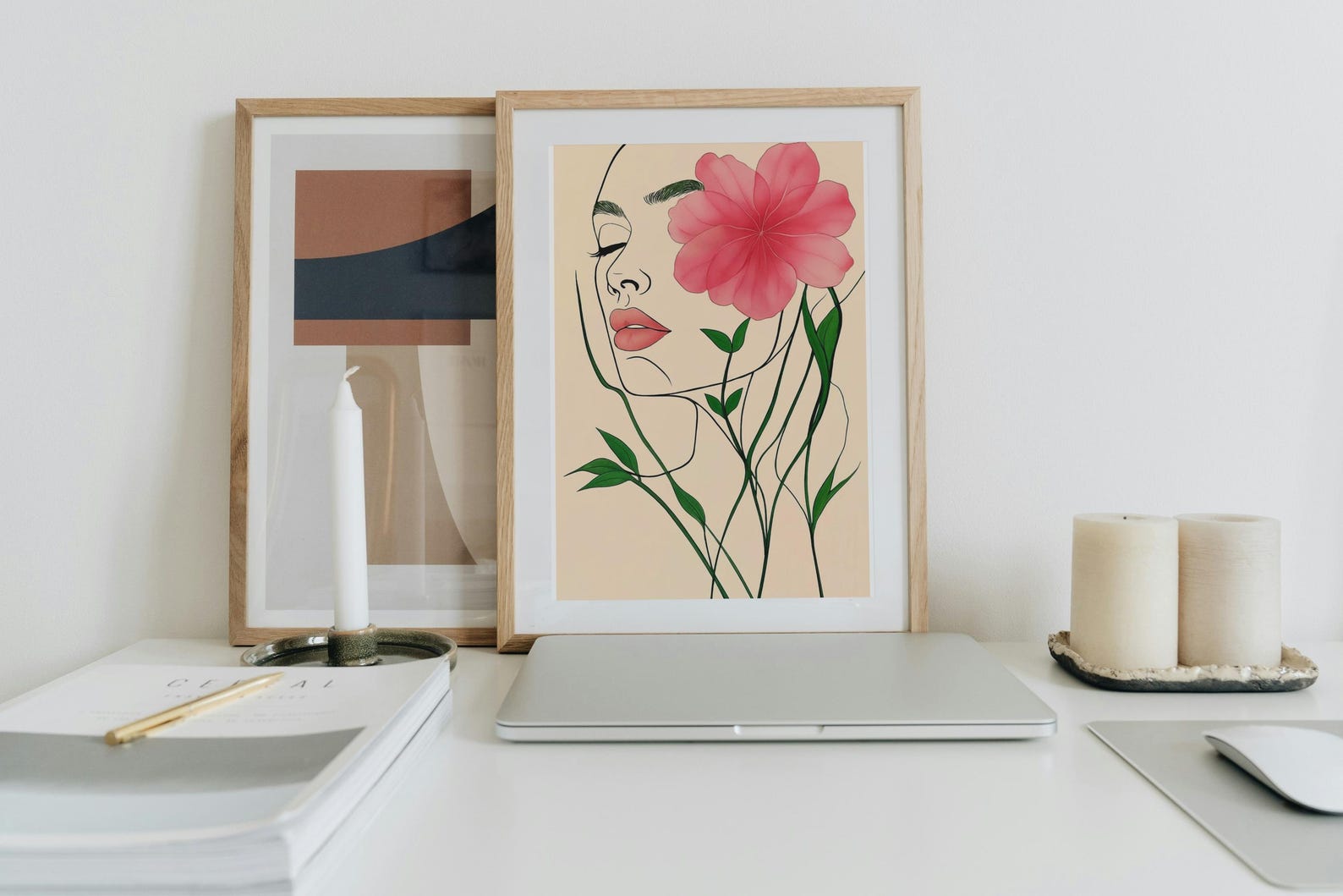 Minimalist Lady With Pink Flower - Digital PDF Download - Etsy