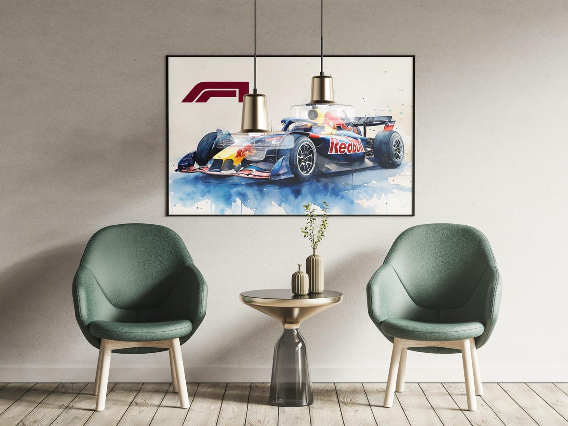 Formula One Racing Car Watercolour Digital Print – High-speed F1 Wall ...