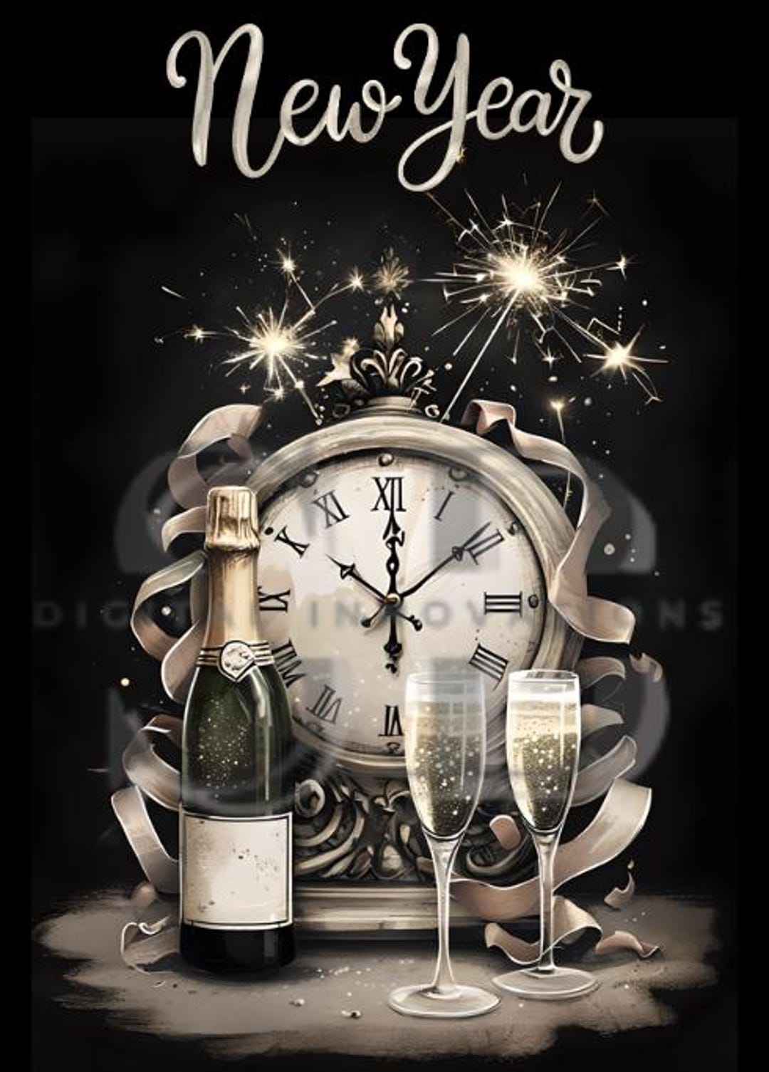 Watercolour Theme New Year's Card | Instant Digital PDF Download 5" X 7 ...