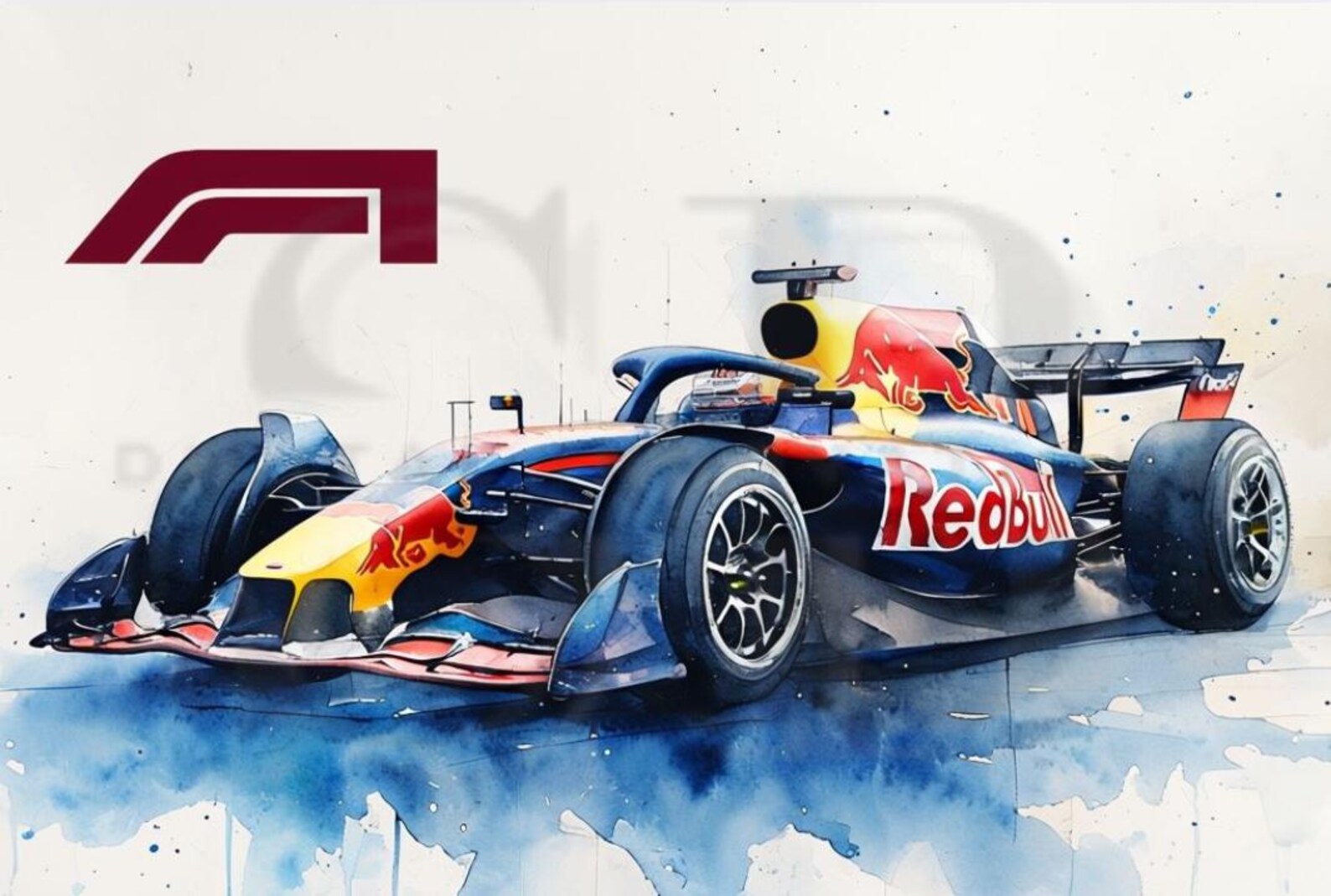 Formula One Racing Car Watercolour Digital Print – High-speed F1 Wall ...