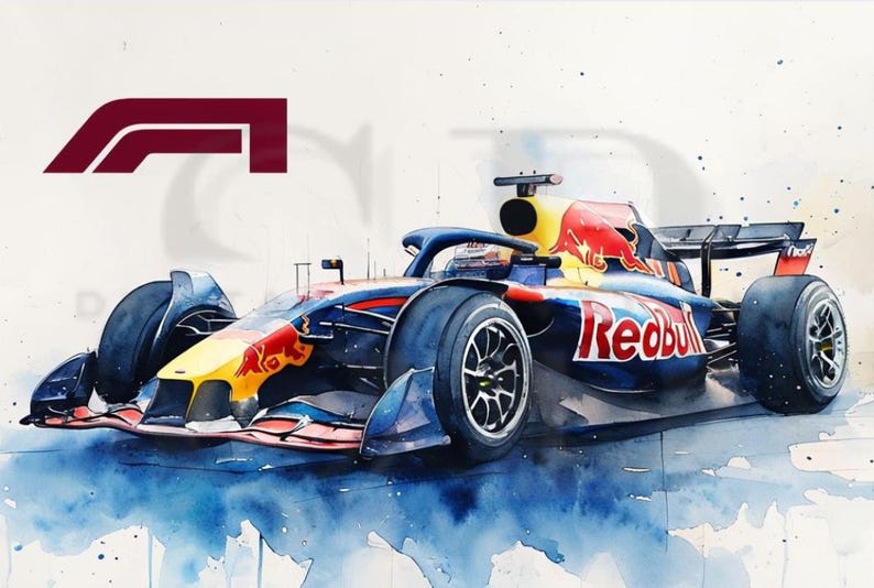 Formula One Racing Car Watercolour Digital Print – High-speed F1 Wall ...