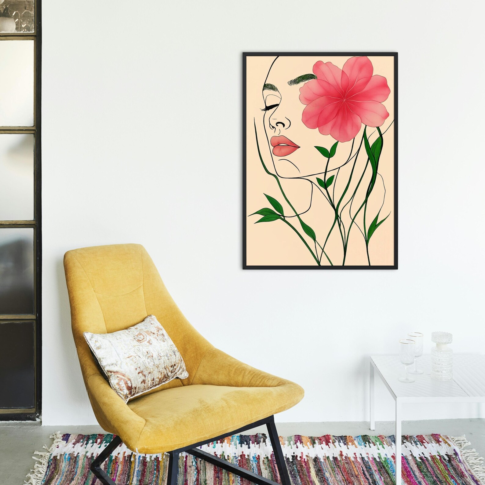 Minimalist Lady With Pink Flower - Digital PDF Download - Etsy