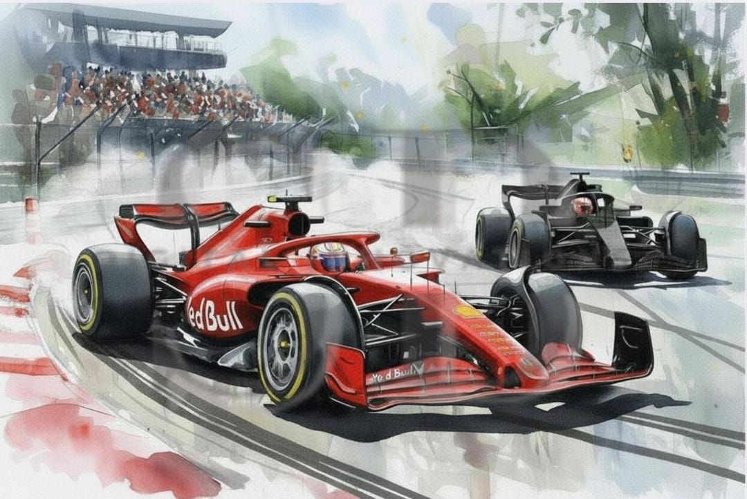 Racing Duel Watercolor Art | F1 Style Motorsport Print | Digital PDF ...